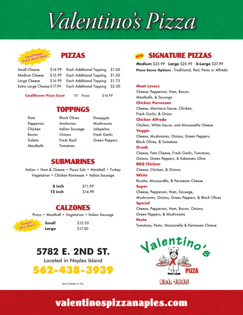Menus - valentinospizzanaples.com